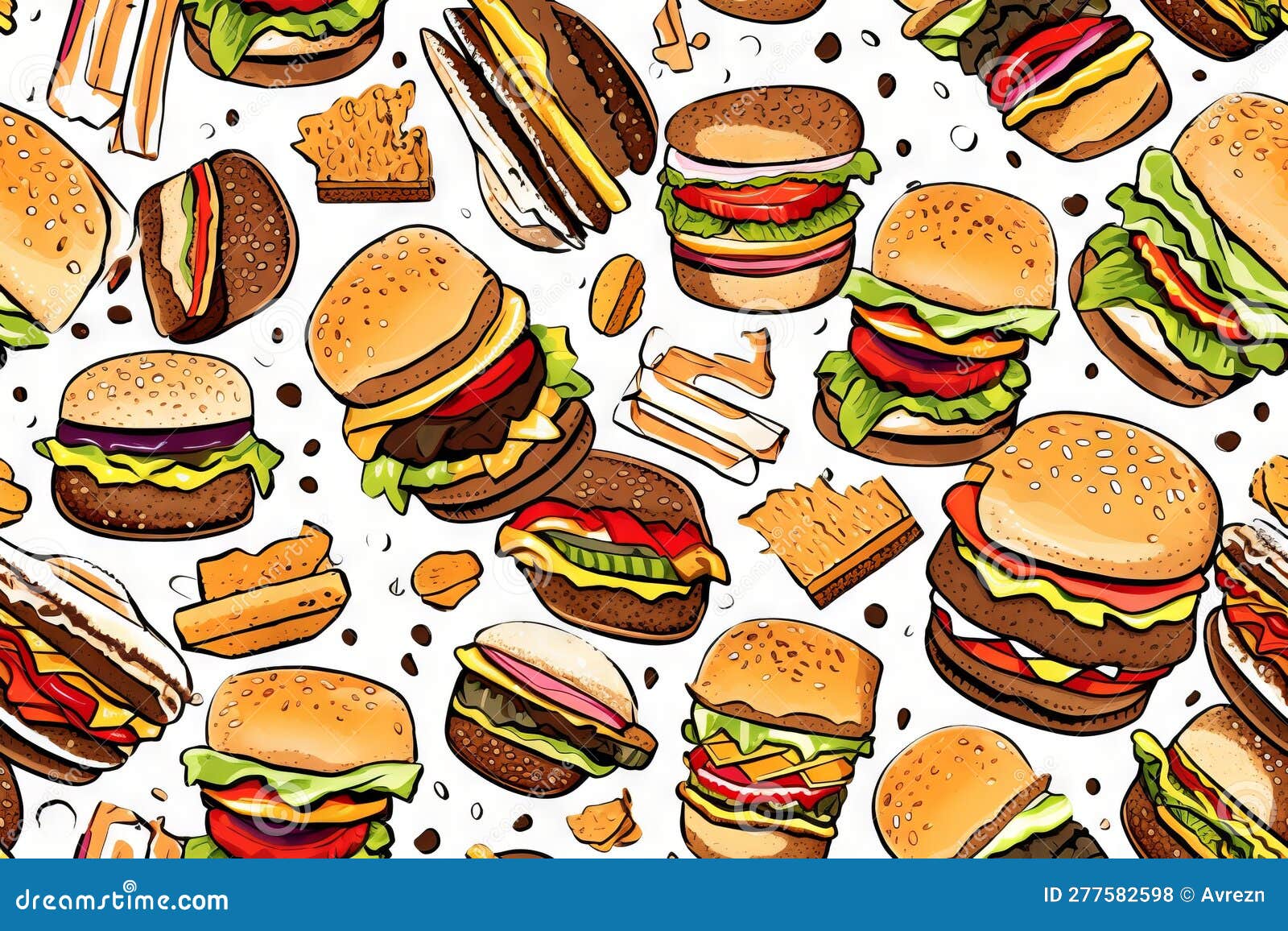 Deliciously Fun Low Density Burger Doodle Seamless Pattern, Generative ...