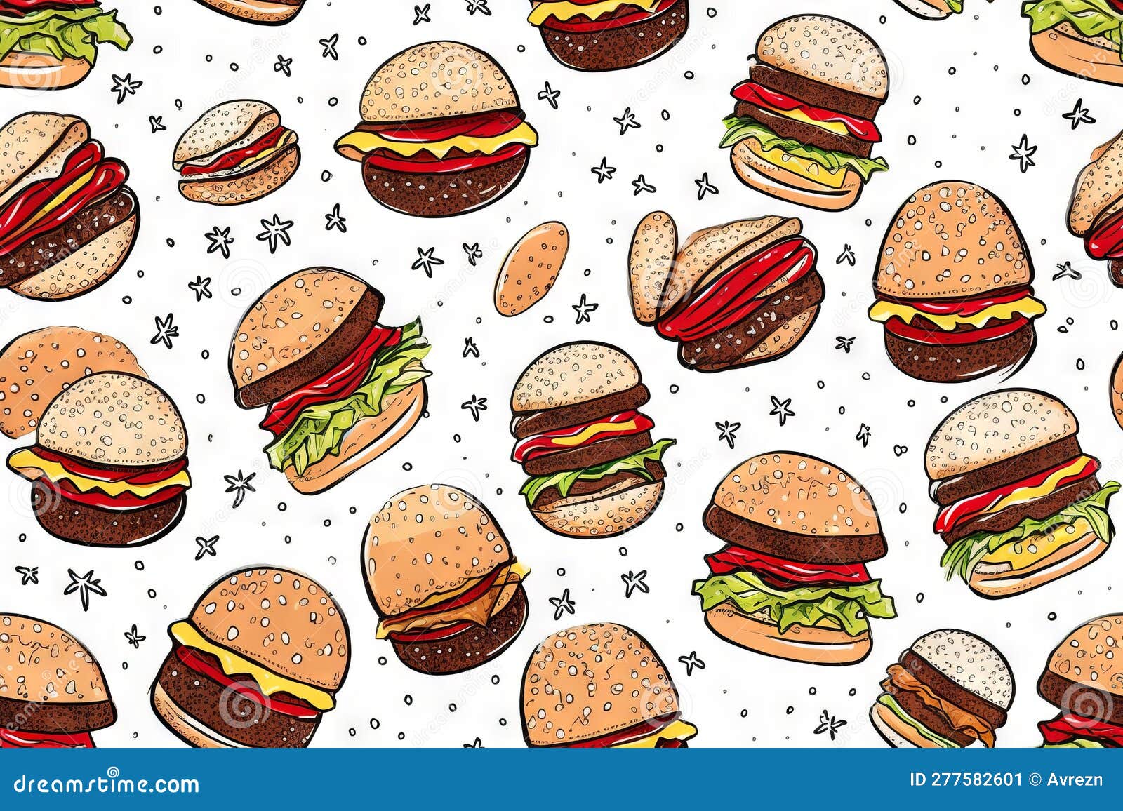 Deliciously Fun Low Density Burger Doodle Seamless Pattern, Generative ...