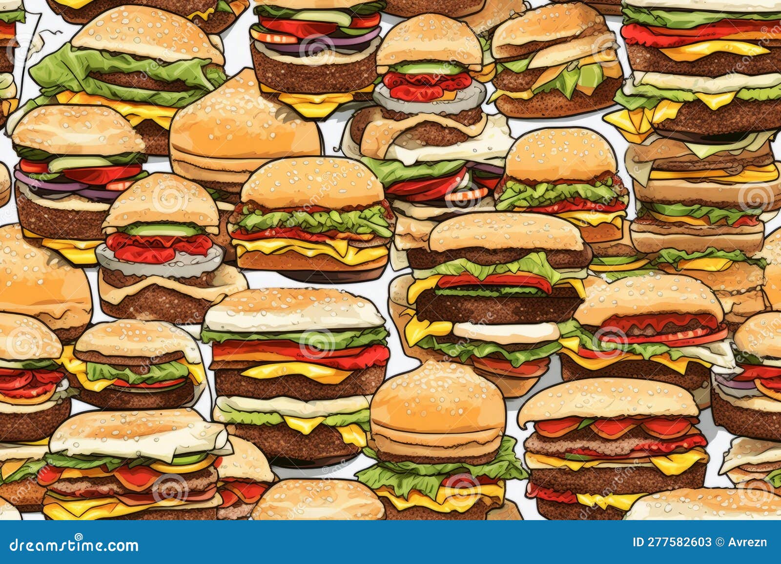 Deliciously Fun Low Density Burger Doodle Seamless Pattern, Generative ...