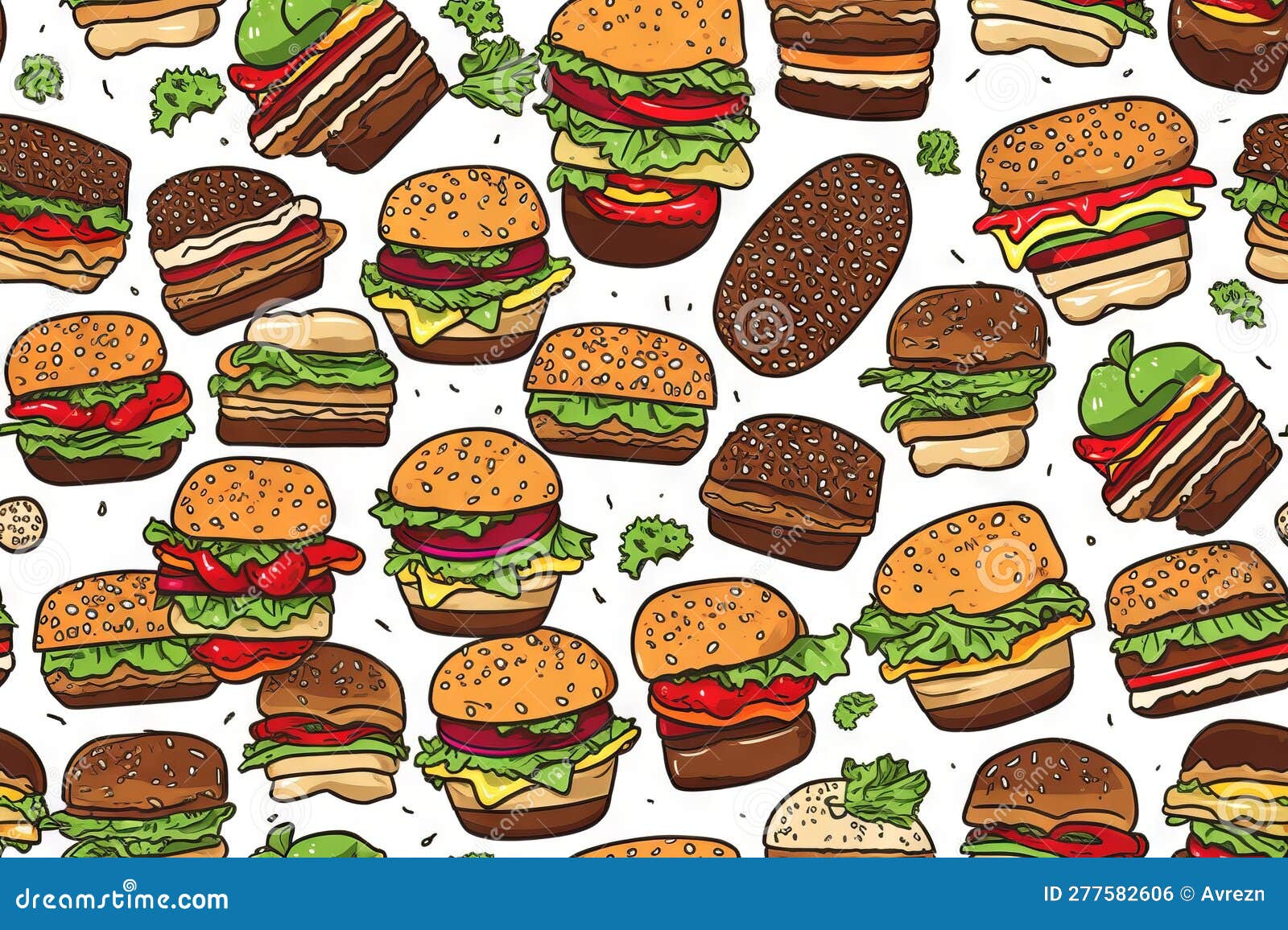 Deliciously Fun Low Density Burger Doodle Seamless Pattern, Generative ...