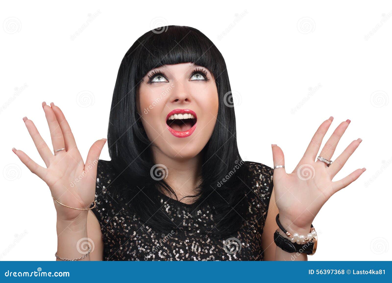 Delighted brunette woman stock photo. Image of surprise - 56397368