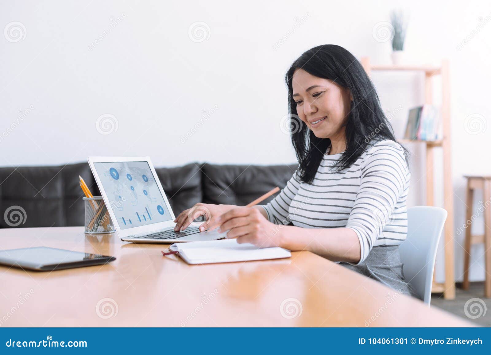 Delighted Foreign Female Working in Office Stock Image - Image of ...