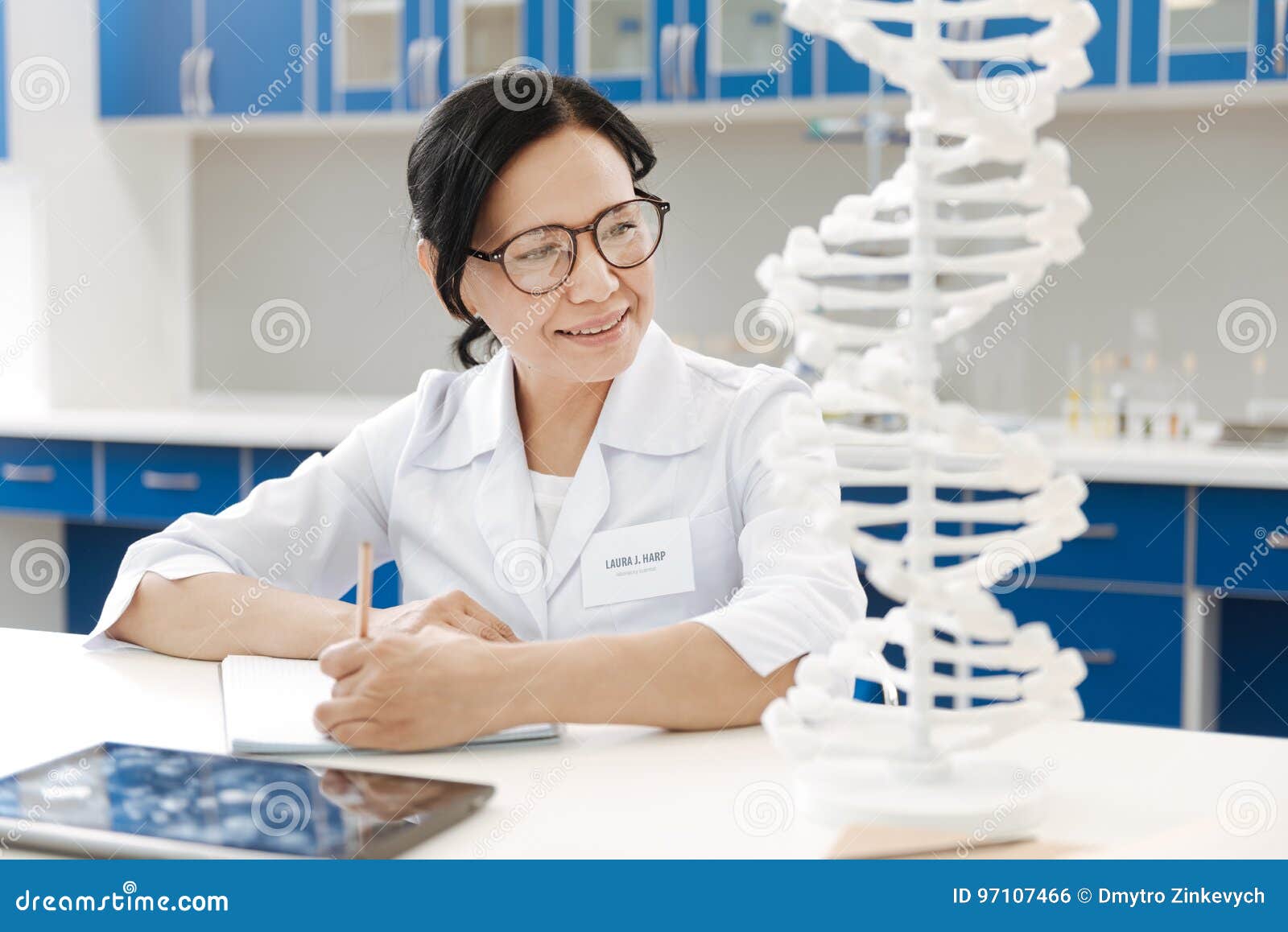 Delighted Genetic Researcher Studying Genome Stock Photo - Image of ...