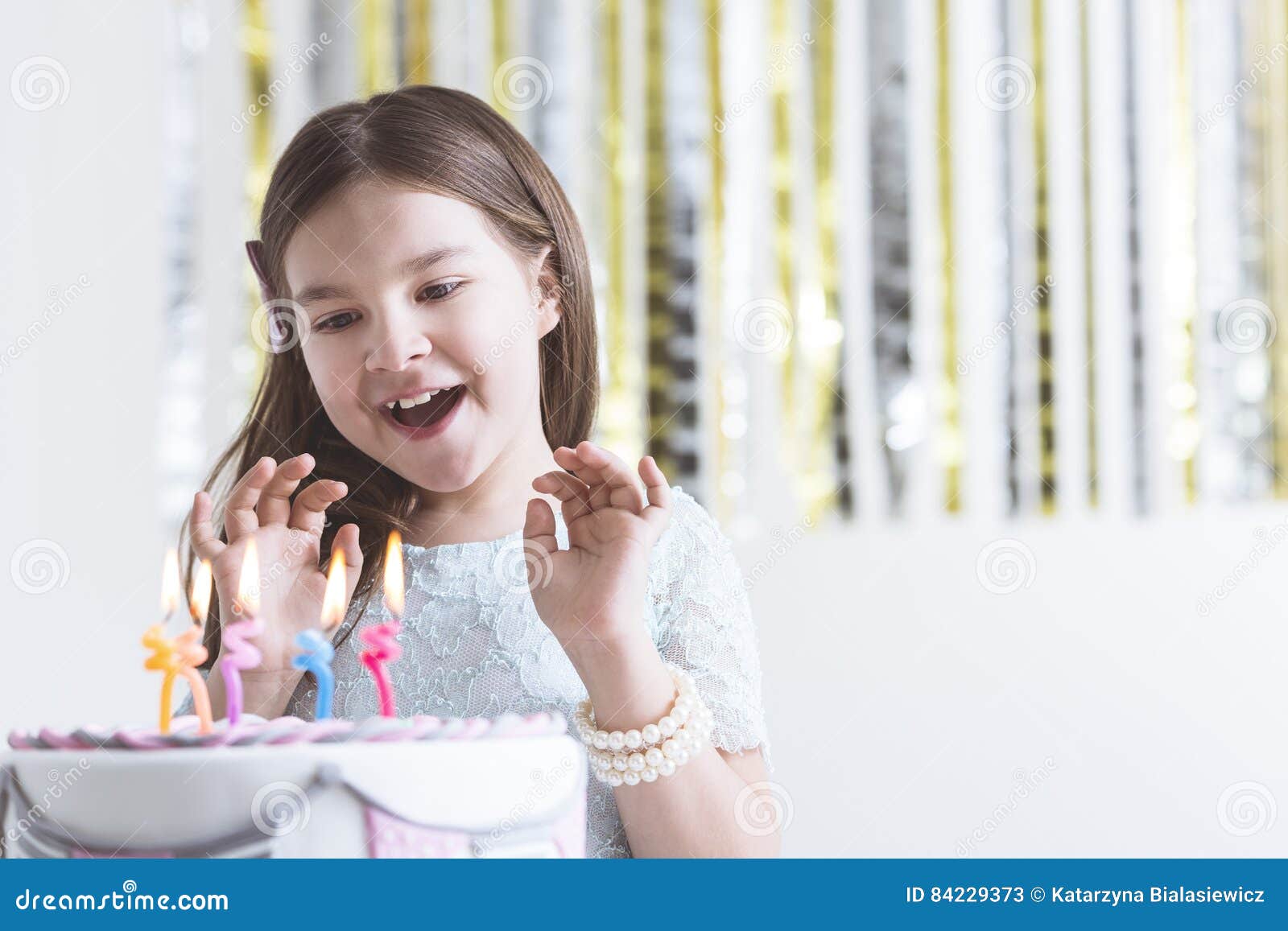 Delighted Girl and Birthday Cake Stock Image - Image of smiling ...