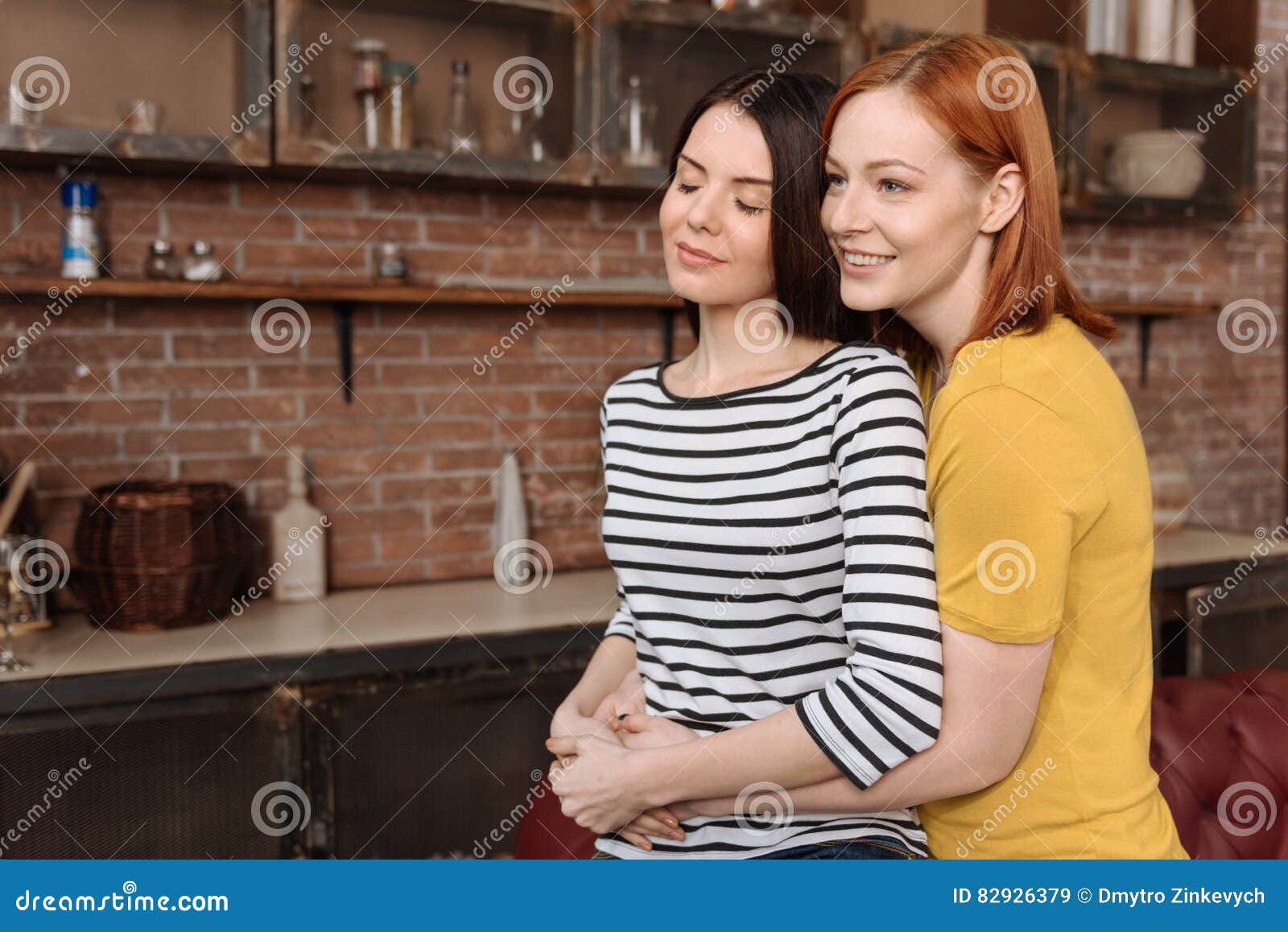 Delighted Lesbian Standing In Semi Position Stock Image Image Of