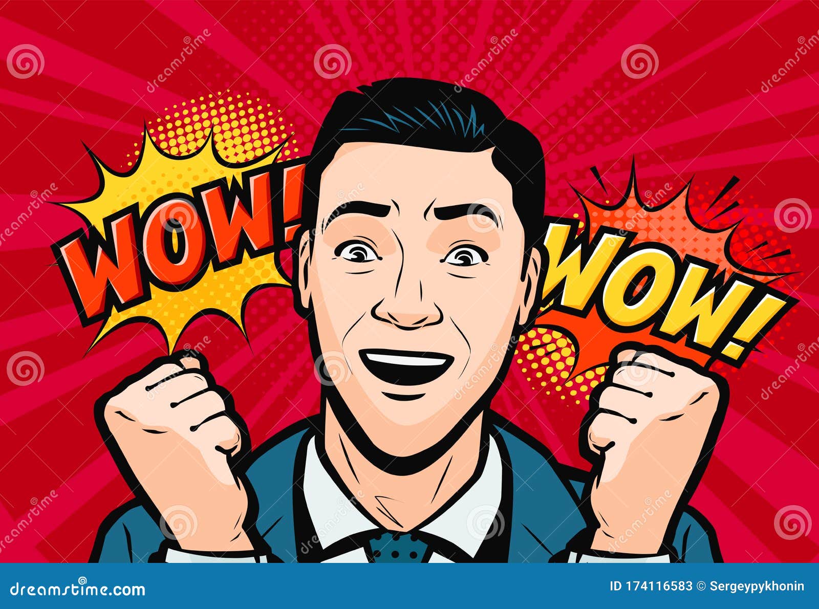 Delighted Man. Pop Art Retro Comic Style. Cartoon Vector Illustration ...