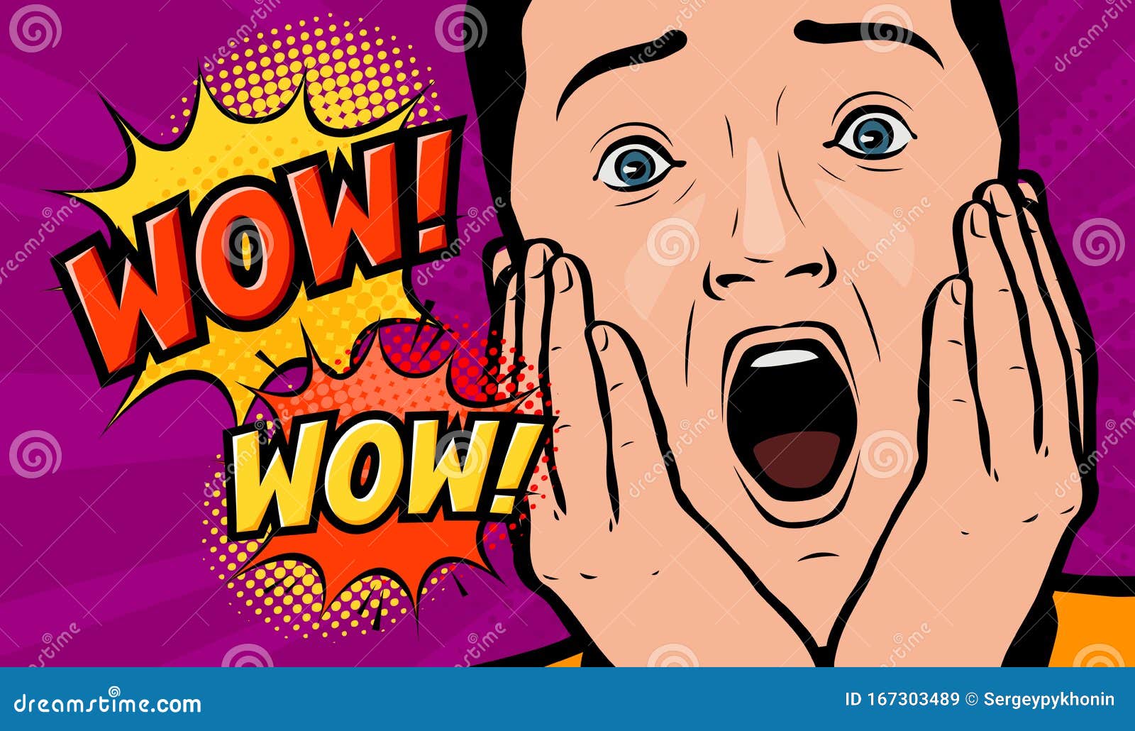 Delighted Man Drawn in Style Pop Art Retro Comic Style. Cartoon Vector ...