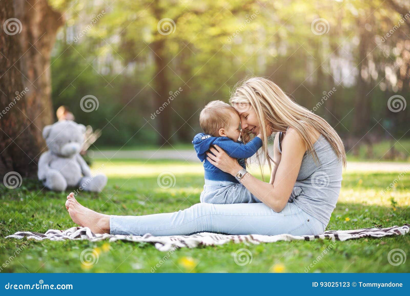 Delighted Mother with Her Son Outdoors in a Park Stock Image - Image of ...