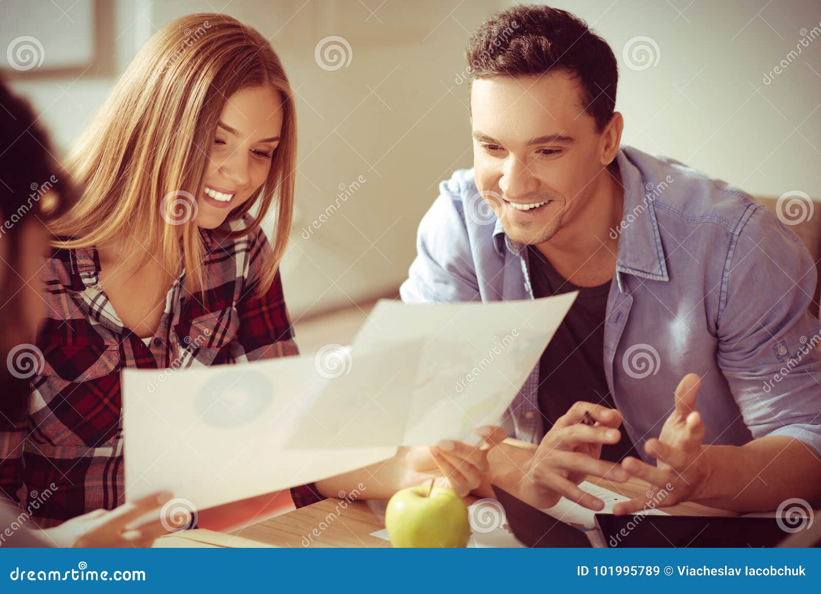 Delighted Nice Colleagues Working with Documents Stock Image - Image of ...