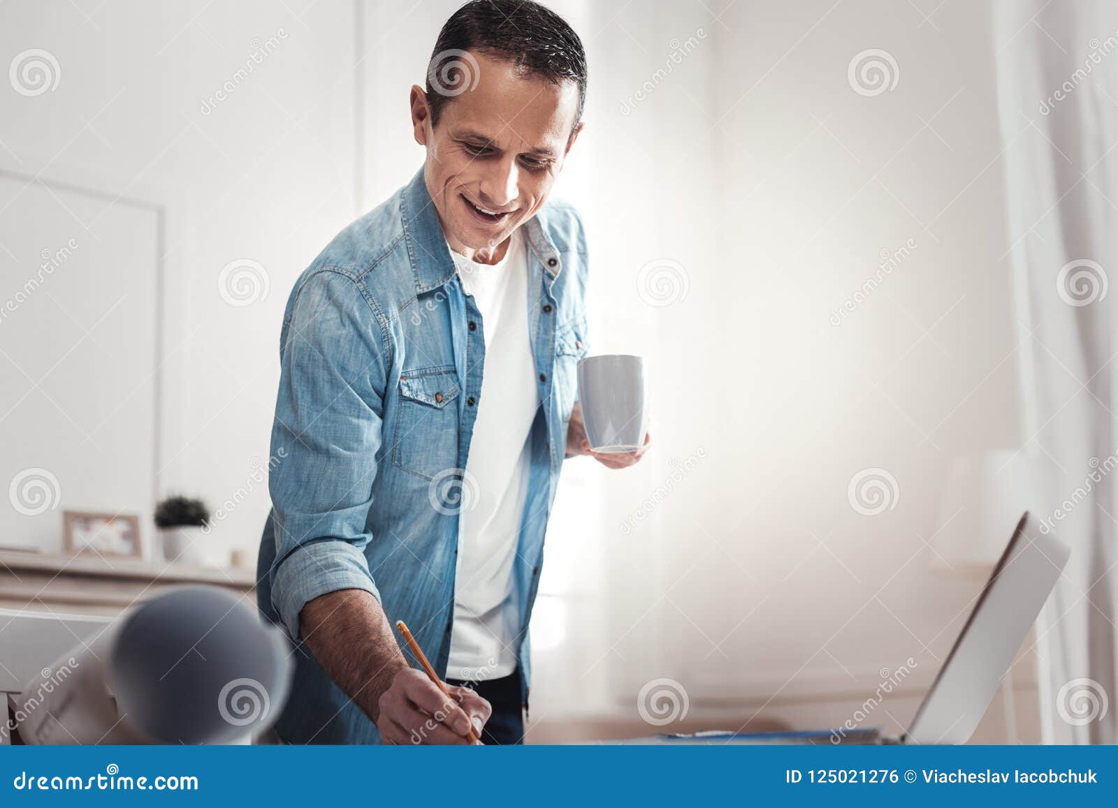 Delighted Nice Man Being at Work Stock Photo - Image of architect ...