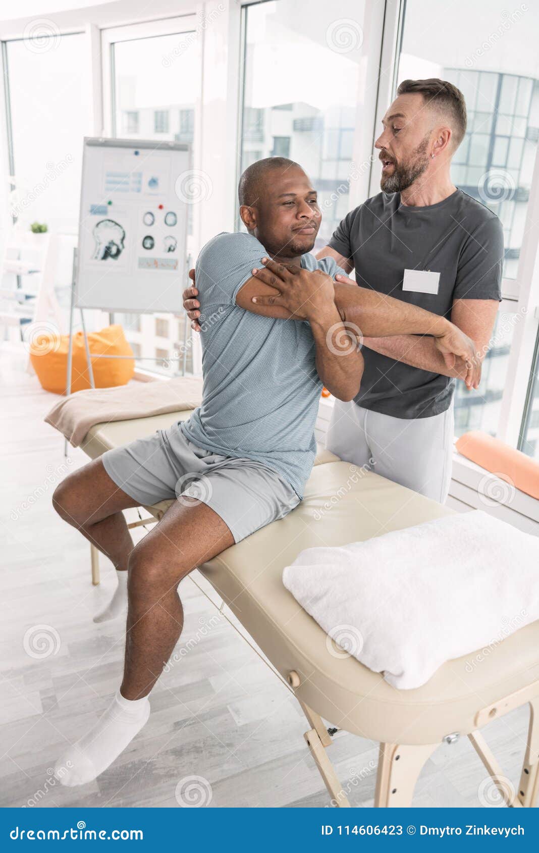 Delighted Nice Man Doing Physical Exercise Stock Image - Image of ...