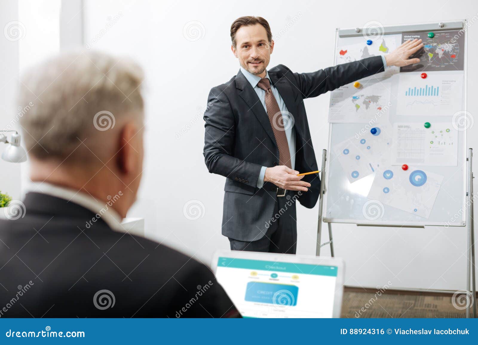 Delighted Office Manager Representing the Project at Work Stock Photo ...