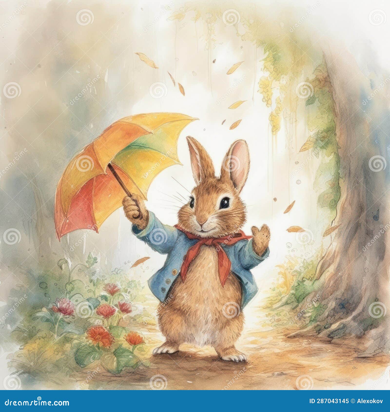 Delighted by a Rainbow after Rain Rabbit Watercolor AI Generated Stock ...