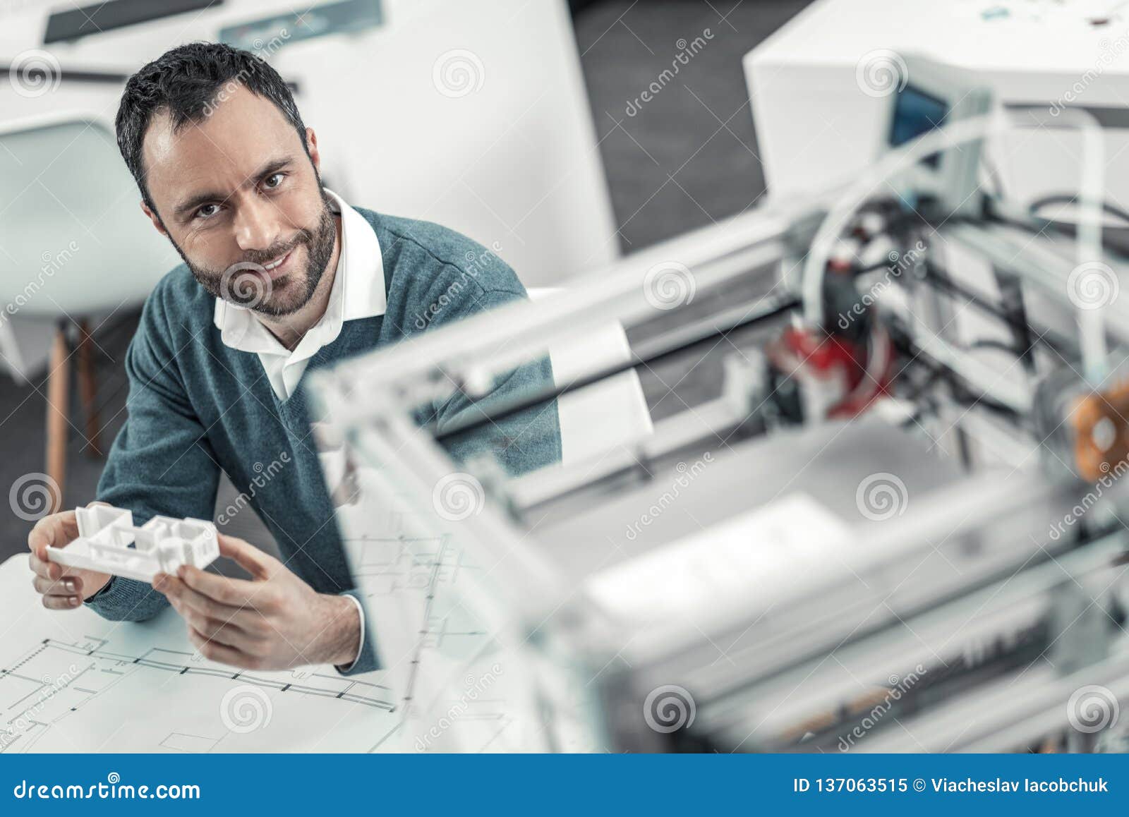 Delighted Skilled Adult Engineer Being at Work Stock Image - Image of ...