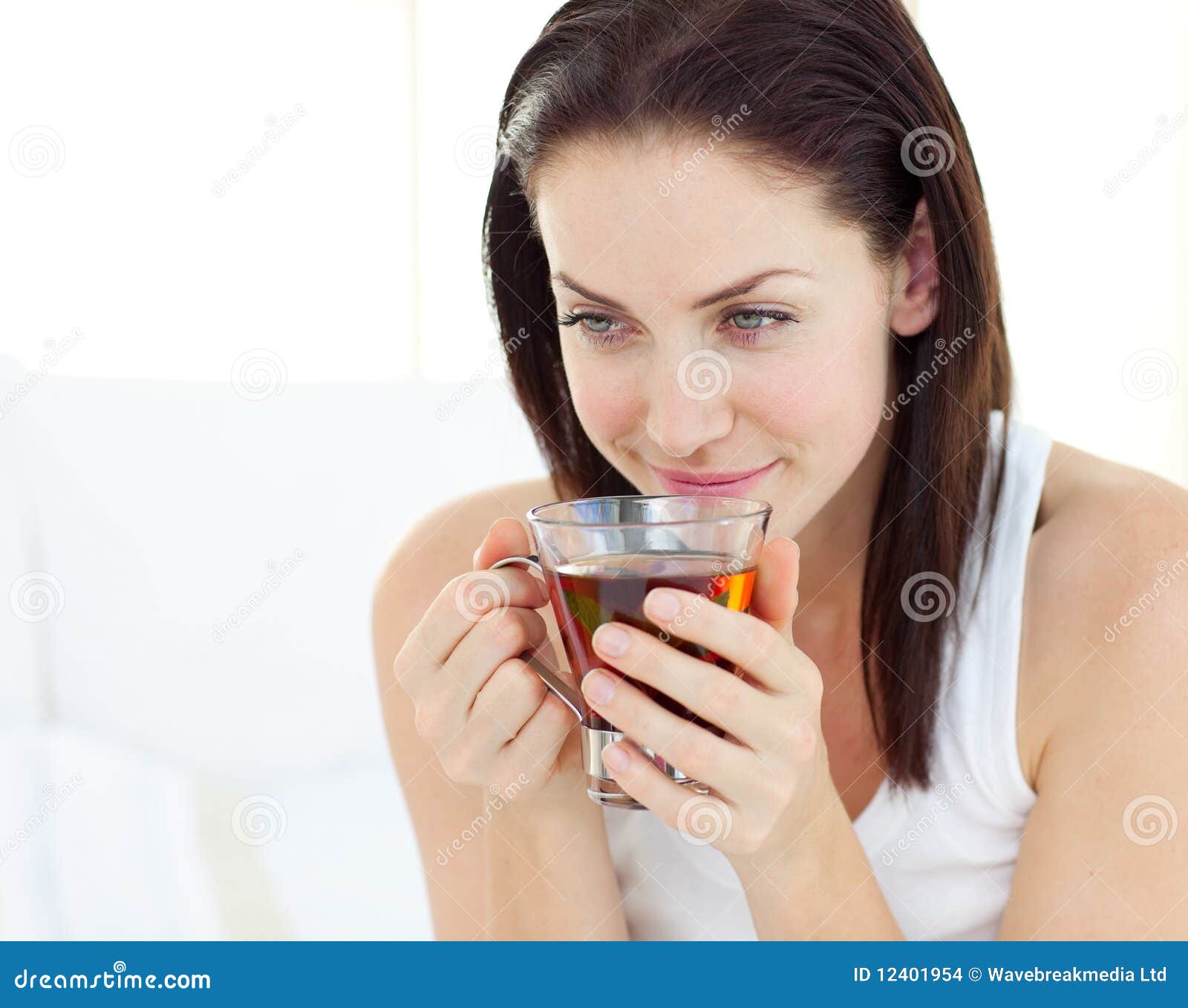 Delighted Woman Drinking a Tea Stock Photo - Image of people, drinking ...