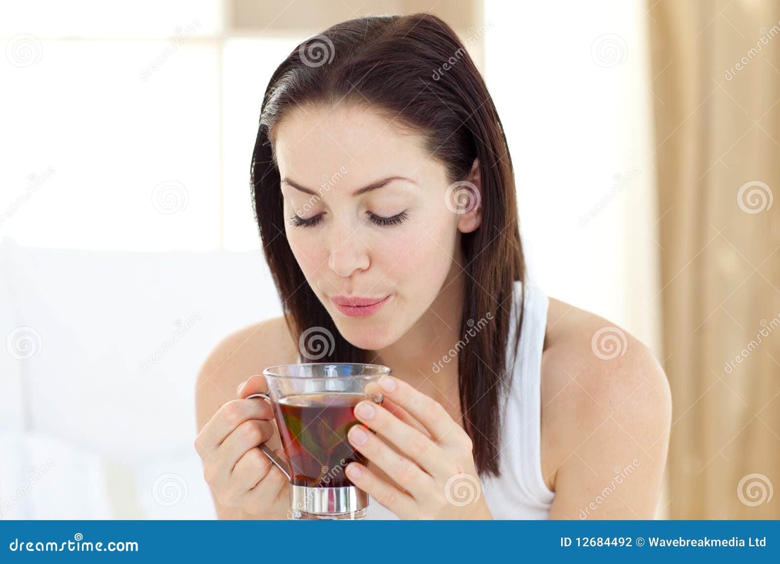 Delighted Woman Drinking Tea Stock Photo - Image of morning, comfort ...