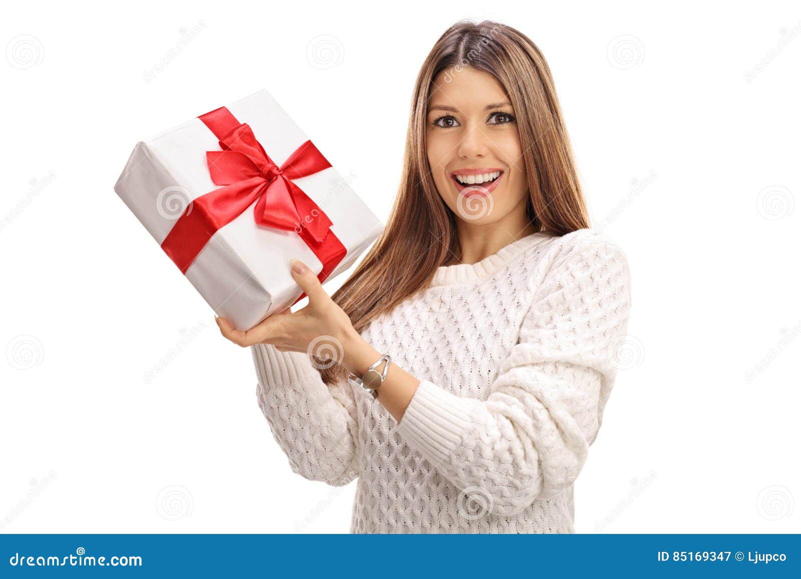 Delighted Woman Holding a Present Stock Image - Image of occasion, hold ...