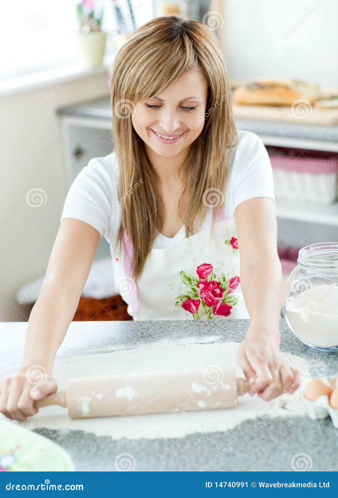 Delighted Woman is Preparing a Cake in the Kitchen Stock Image - Image ...