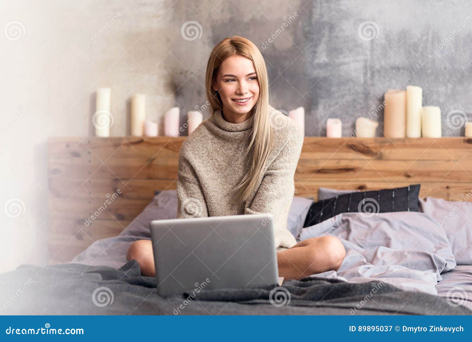 Delighted Young Woman Using Laptop at Home Stock Image - Image of ...