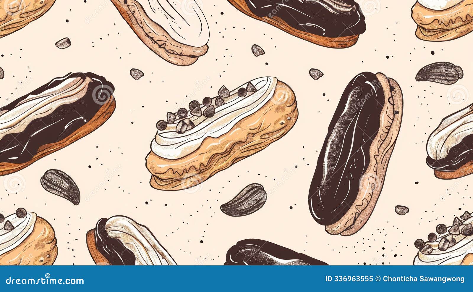 Eclairs With Cream And Paper Cup In Watercolor Illustration On A White ...
