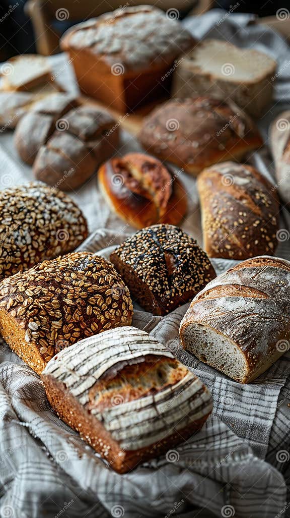 A Delightful Array of Rustic Multigrain Bread Varieties Displayed on ...