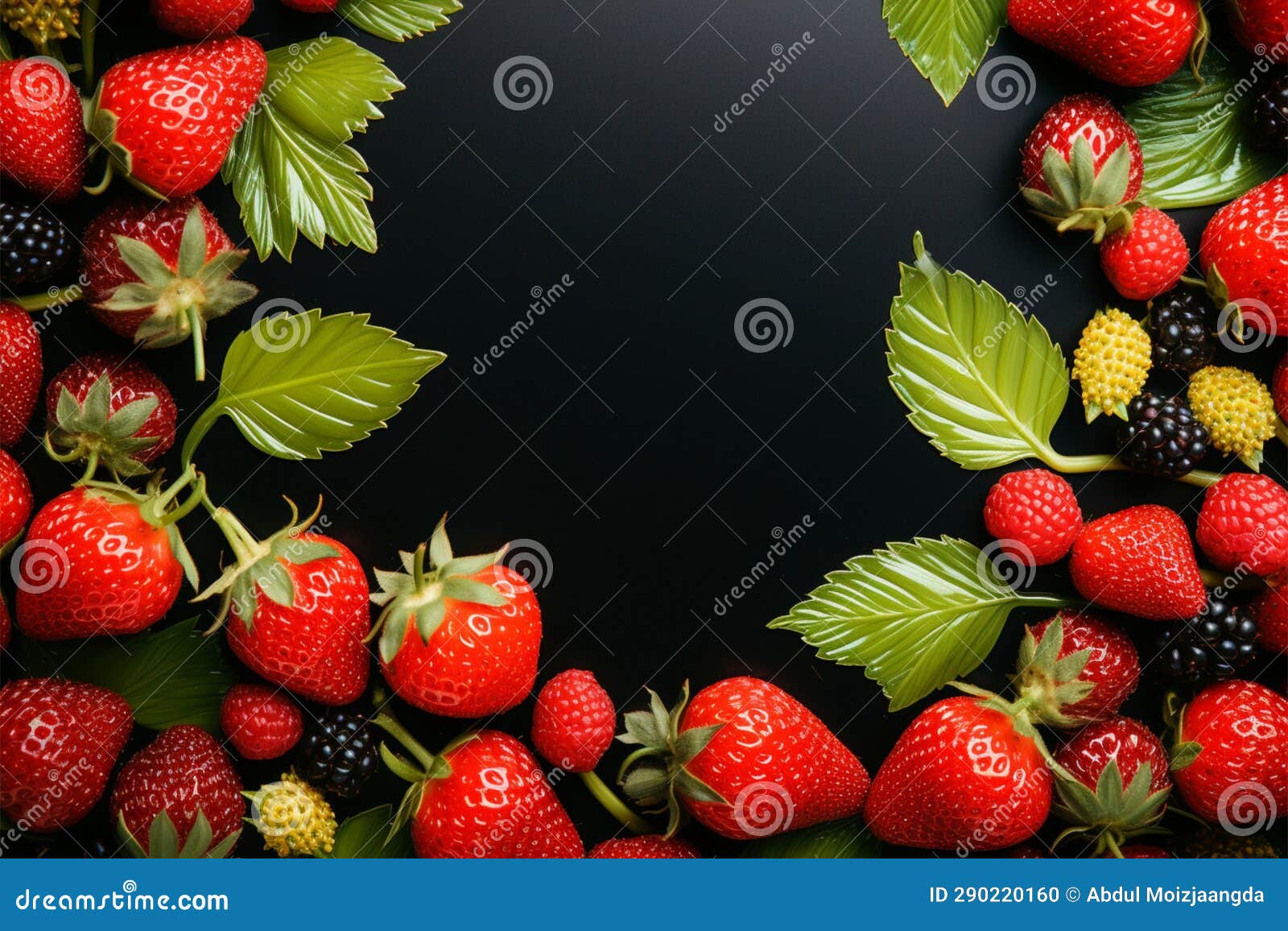 A Delightful Berry Frame Adorned with Fragrant, Green Mint Leaves Stock ...