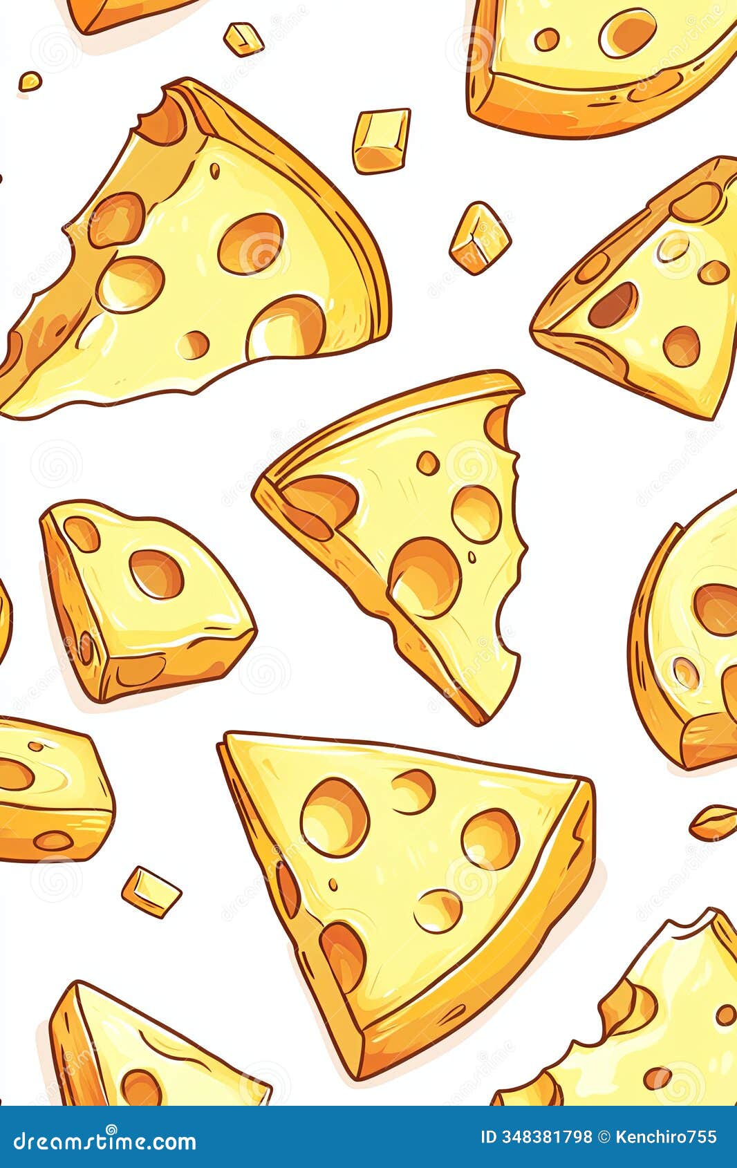 Delightful Cheese Pattern with Cartoon Style Cheese Pieces and Shapes ...