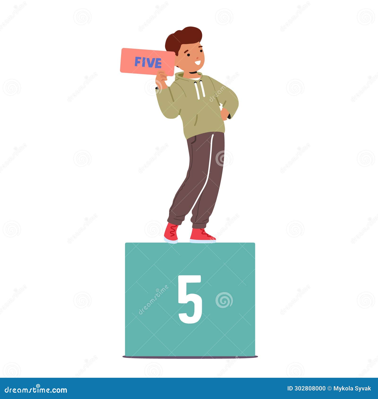 Delightful Child Joyfully Presents the Number Five, Representing ...