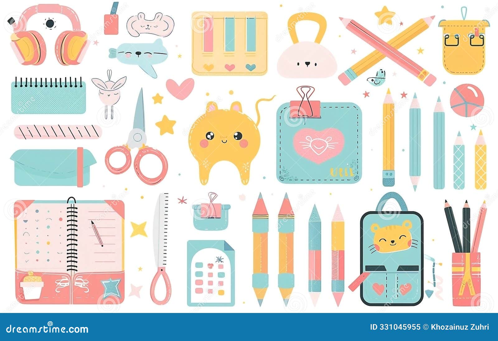 Pastel Cute School Supplies Clip Art Set Stock Illustration ...