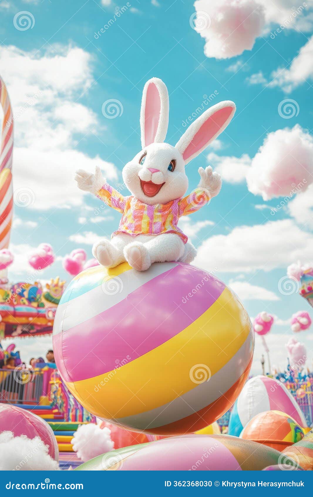 A Delightful Easter Bunny Bouncing on a Giant Inflatable Easter Egg in ...