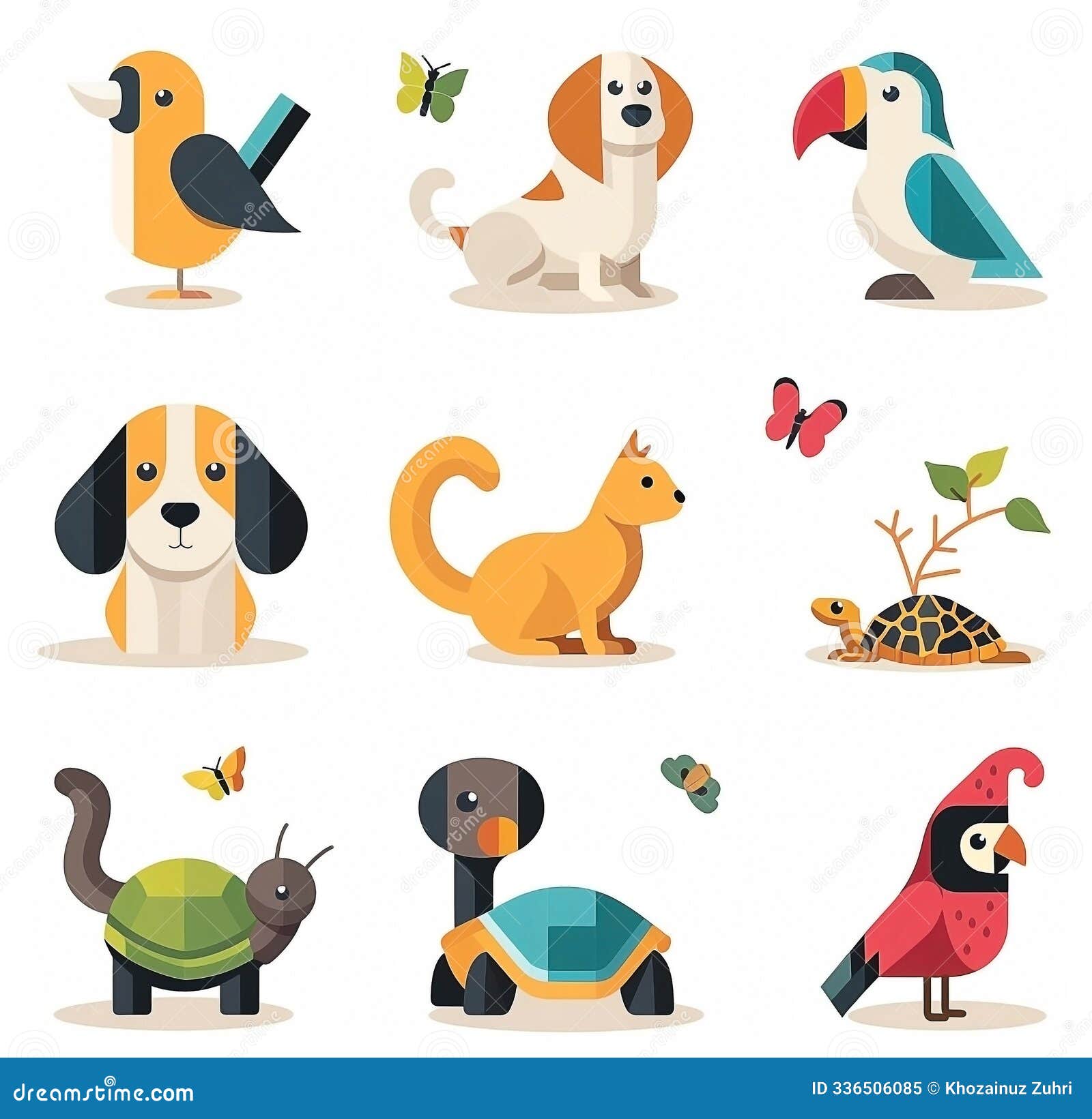 Flat Vector Pet Icons Set on White Background Stock Illustration ...