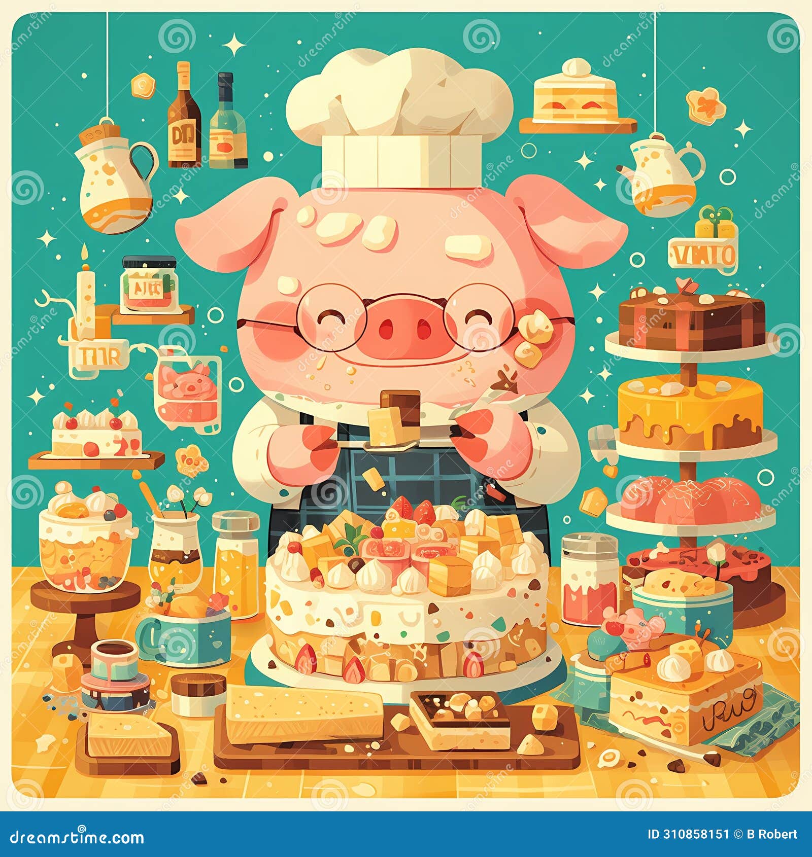 Chef Piglet S Sweet Delights Stock Illustration - Illustration of ...