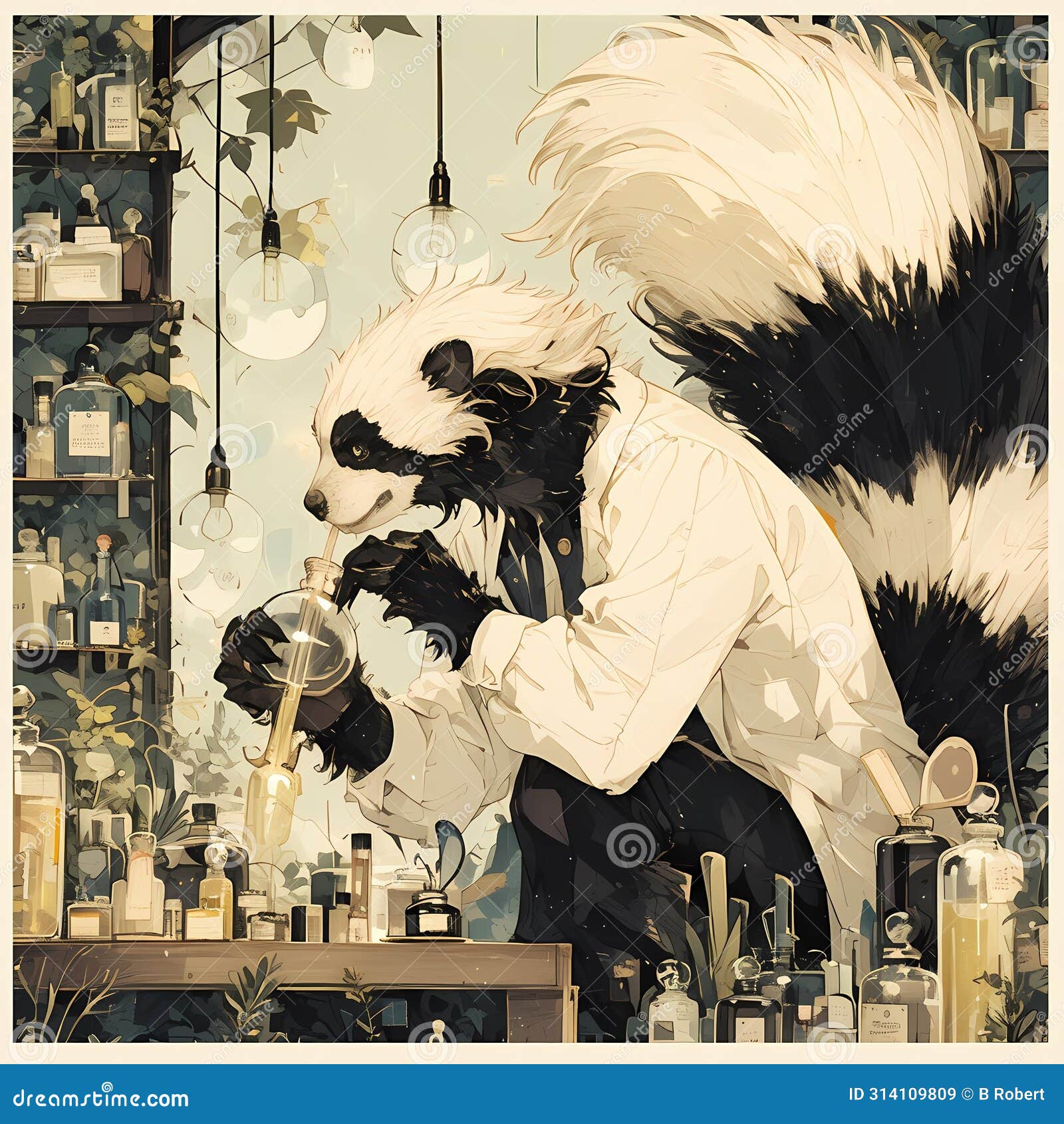 Skunk Scientist in Perfumery Lab Stock Illustration - Illustration of ...