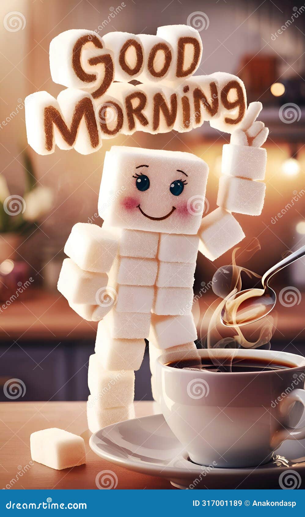 Delightful Image with Cup of Coffee and Sugar Figure Labeled "good ...