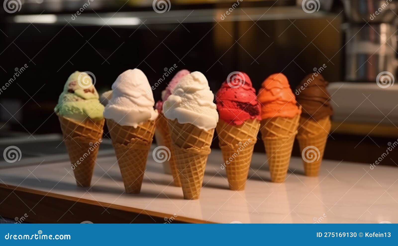 Colorful Array Variety of Handcrafted Ice Cream Cones on a Stand ...