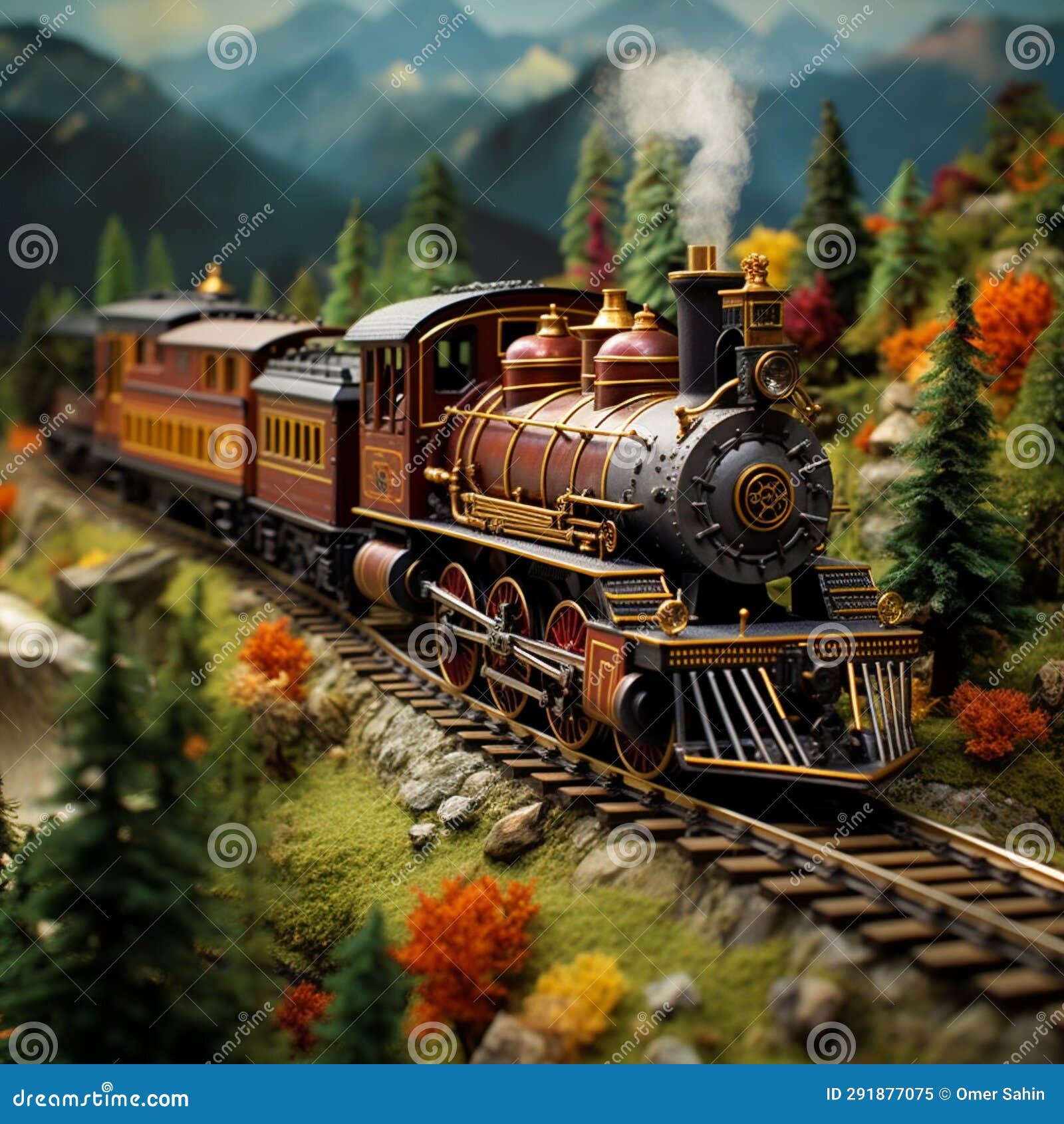 Delightful Model Train Set with Captivating Carriages and Cogs Stock ...
