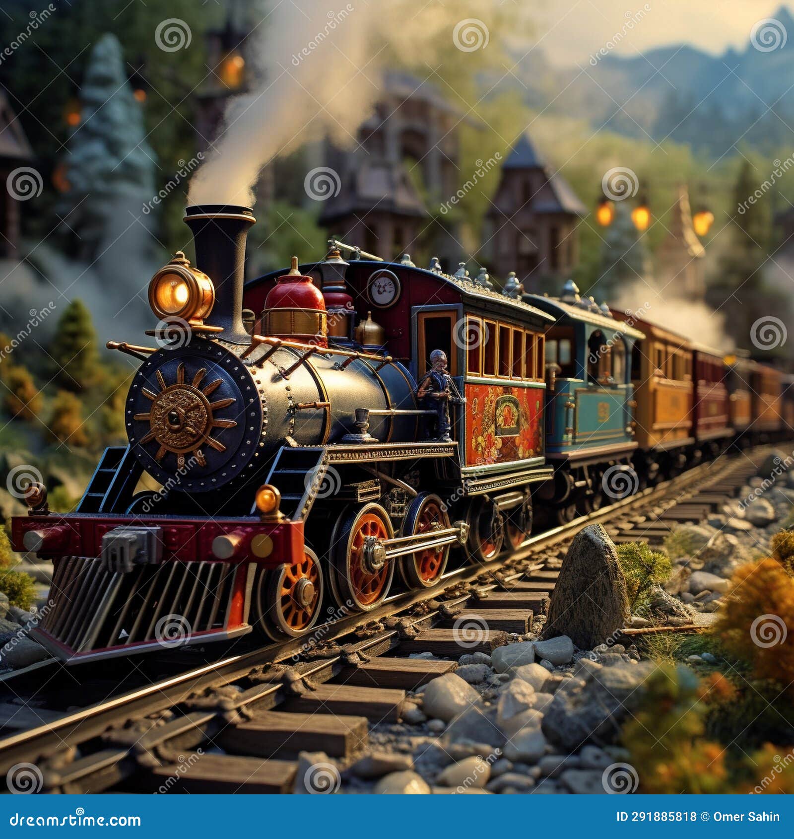 Delightful Model Train Set with Captivating Carriages and Cogs Stock ...