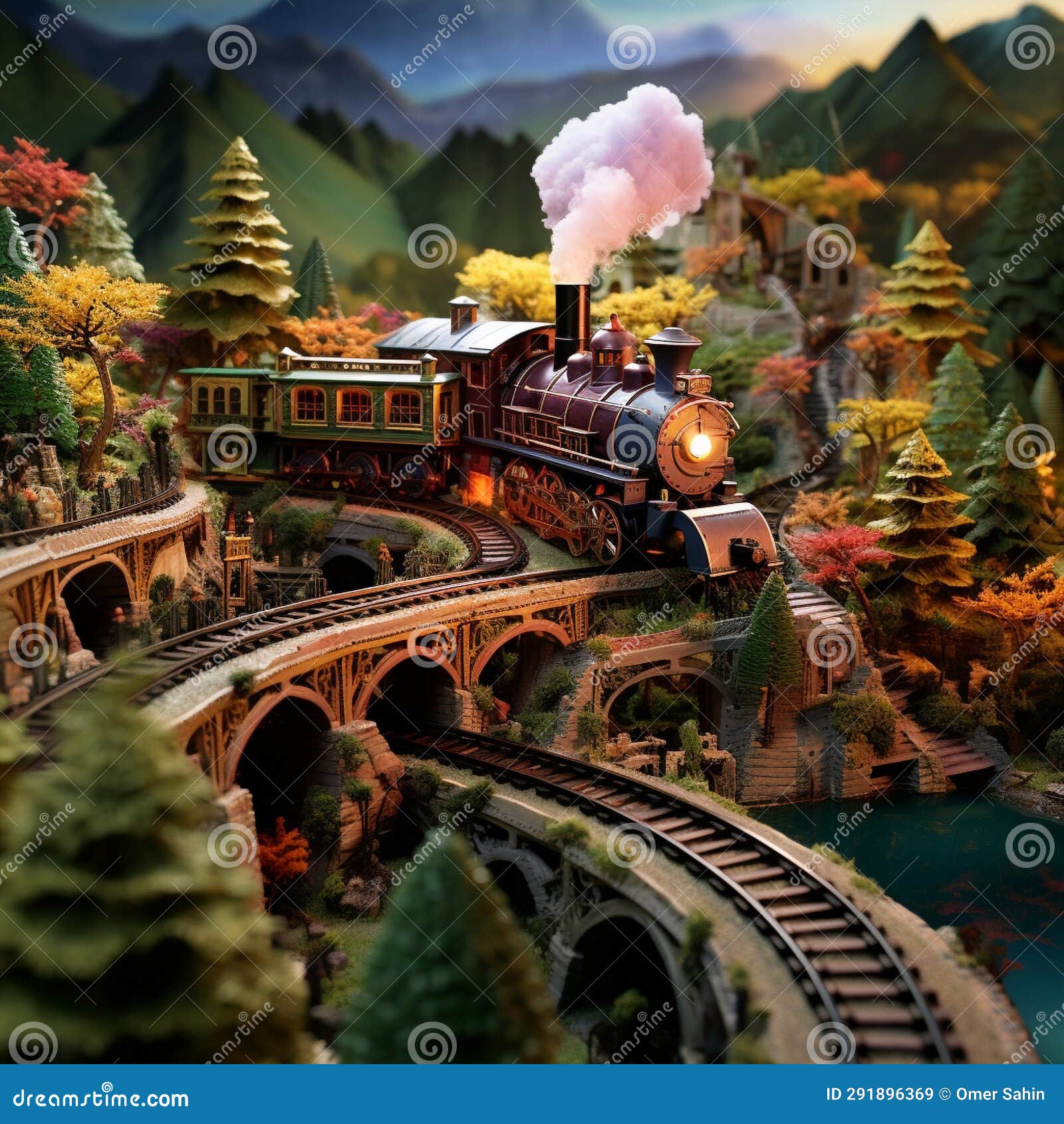 Delightful Model Train Set with Captivating Carriages and Cogs Stock ...