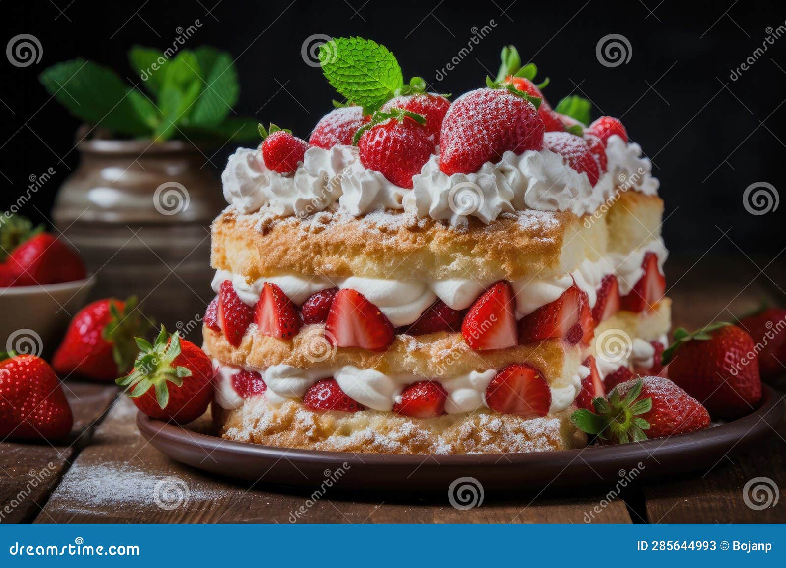 Delightful Strawberry and Cream Sponge Cake, Close-up. AI Generated ...