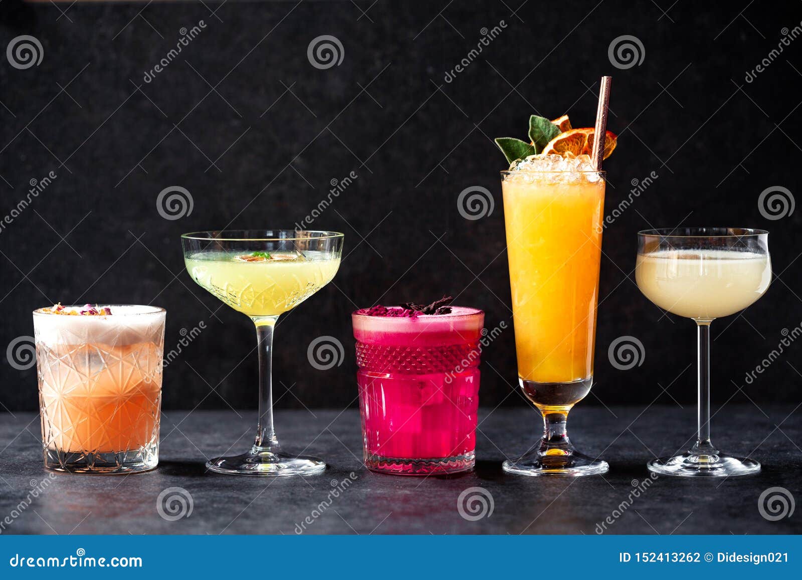Delightful Variously Colored Refreshment Cocktail Drinks Stock Photo ...