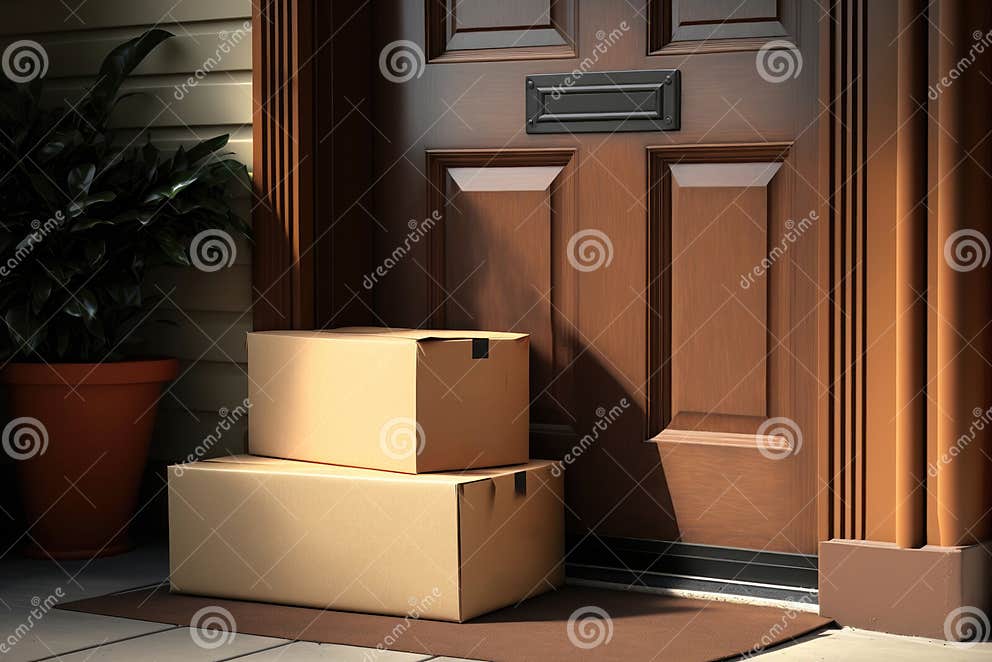 DeliverEase. Online Purchase Delivery Box at the Door. Generative Ai Stock Illustration ...