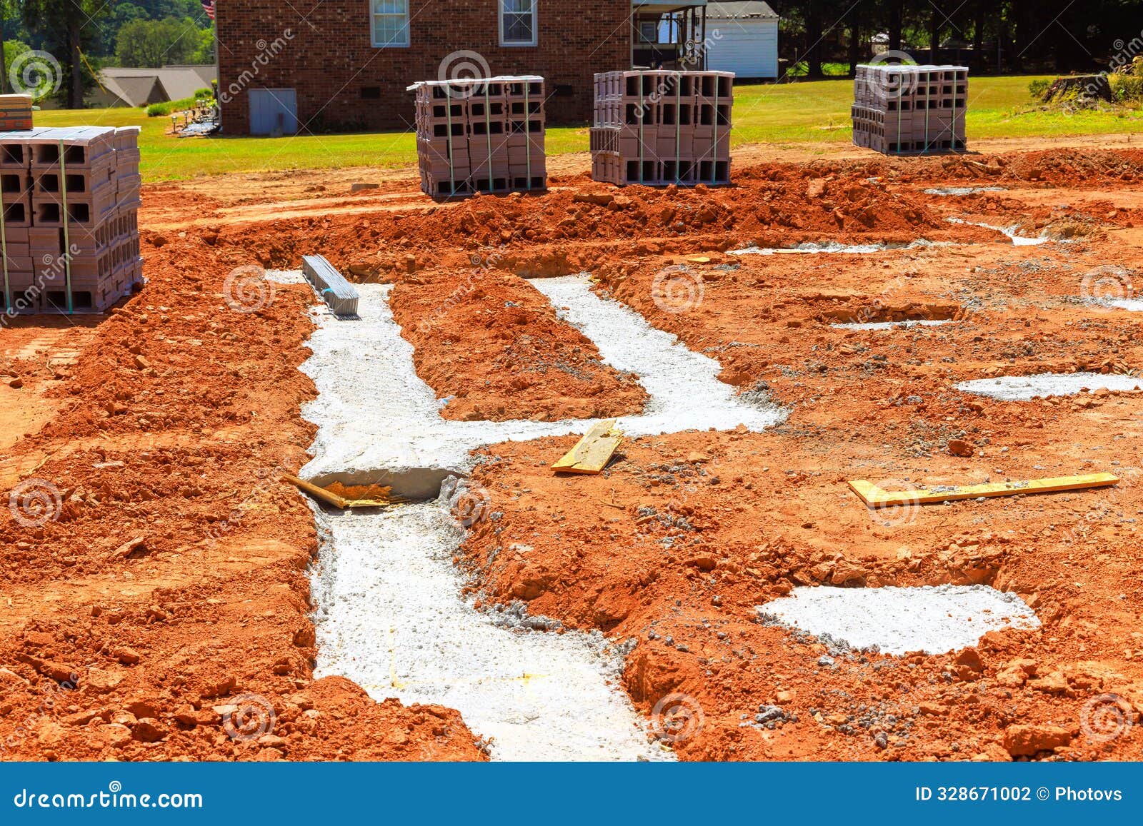 Delivered Concrete Blocks at a Foundation, Ready To Mount Walls of ...