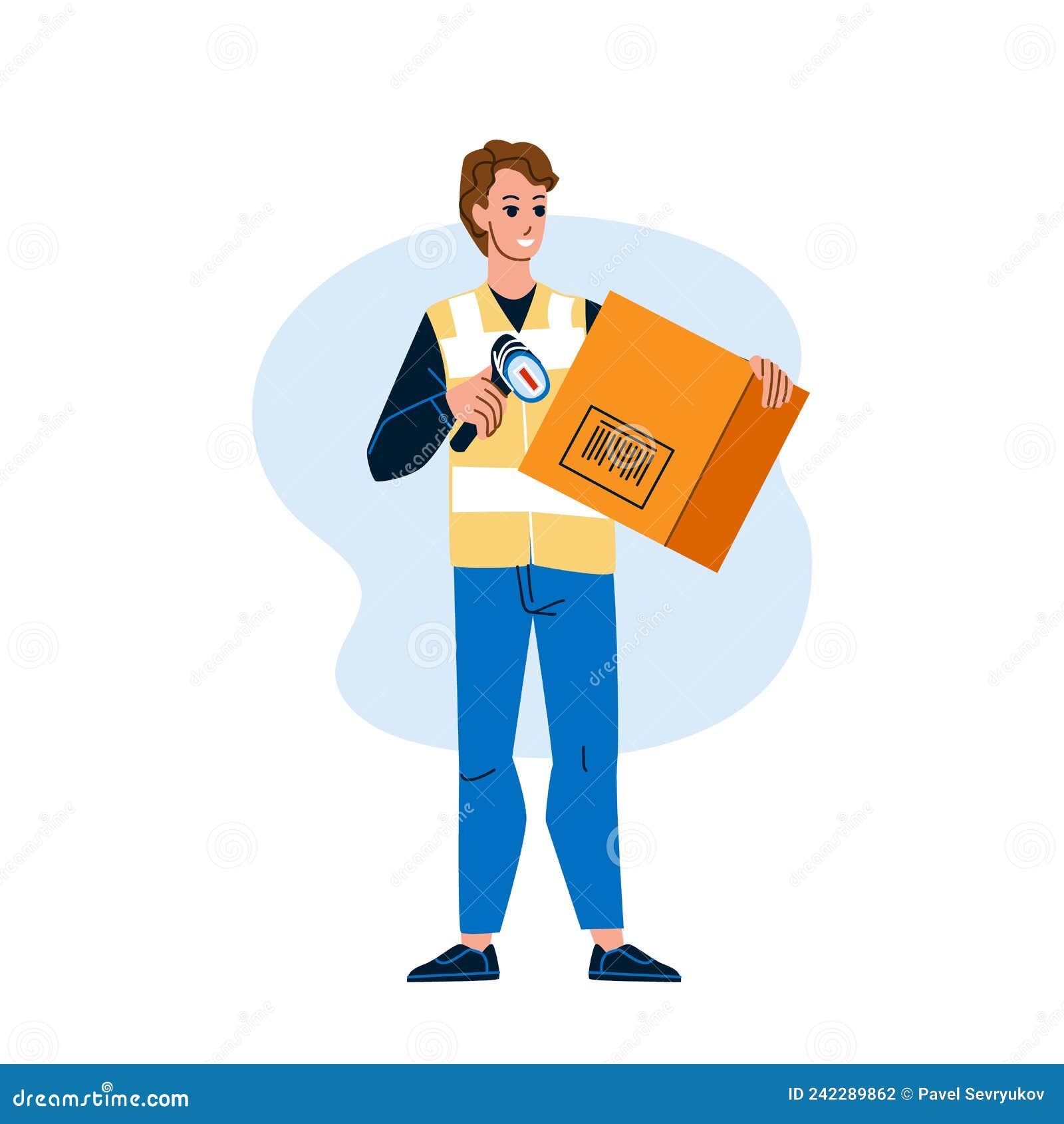 Deliverer Scanning Barcode on Carton Box Vector Stock Vector ...