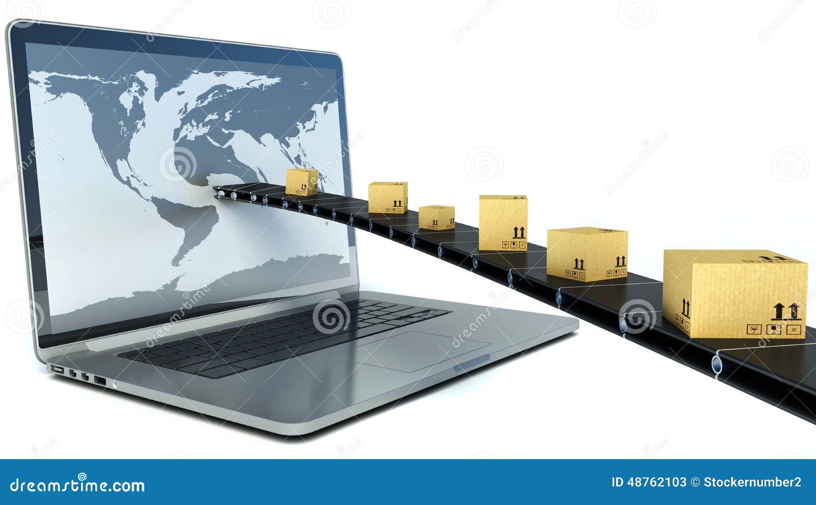 Delivering Packages through a Laptop Screen. 3D Illustration Stock ...