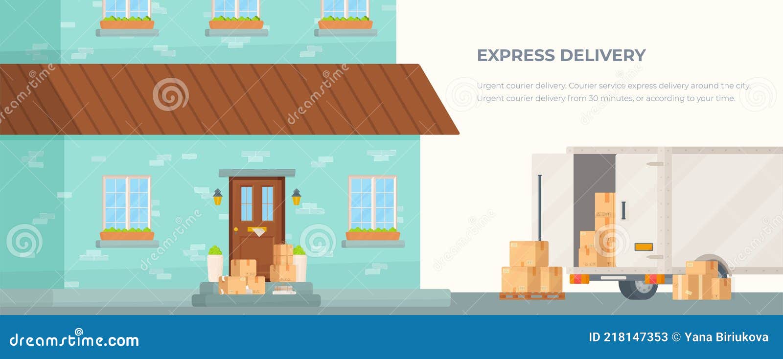 Vector Illustration of Boxes, Parcels Arriving at Home. Stock Vector ...