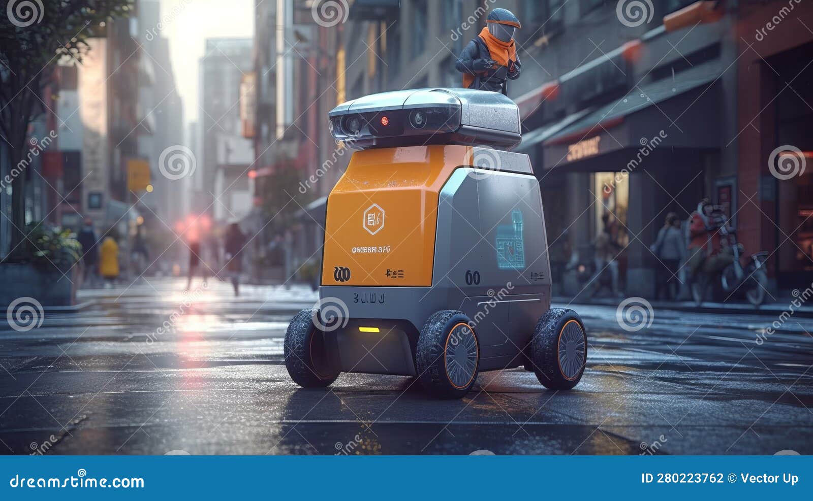 Delivery Bot Service on City Road. Generative AI Stock Illustration ...