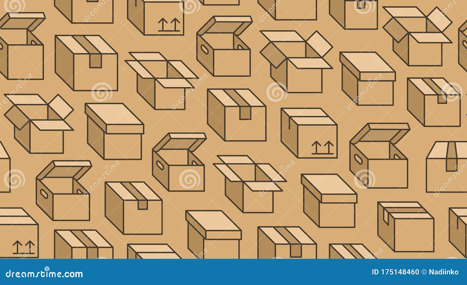 Delivery Box Background, Cargo Package Seamless Pattern. Various Open ...