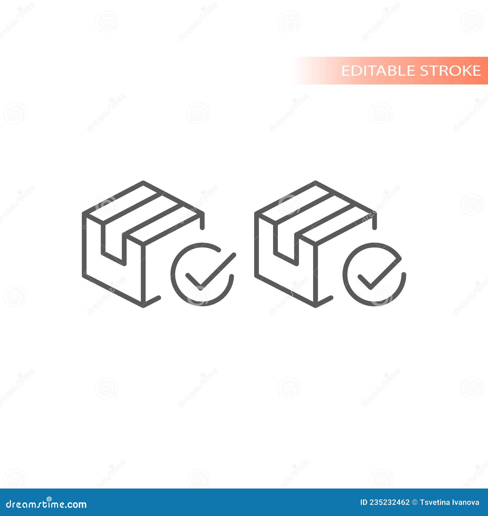 Delivery Box with Check Mark Line Vector Icon Stock Vector ...