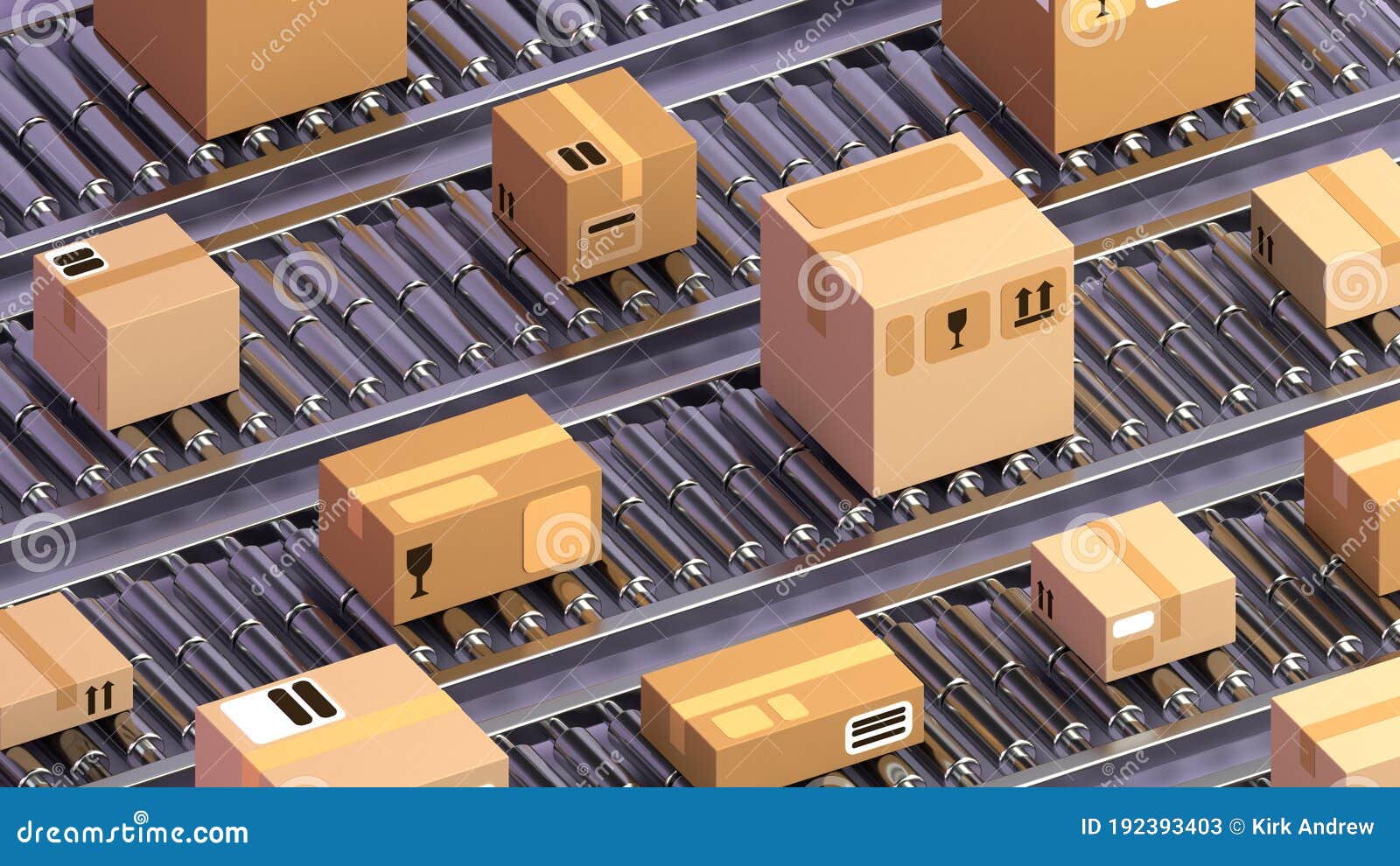Delivery Box on Conveyor Roller 3d Illustration Stock Illustration ...