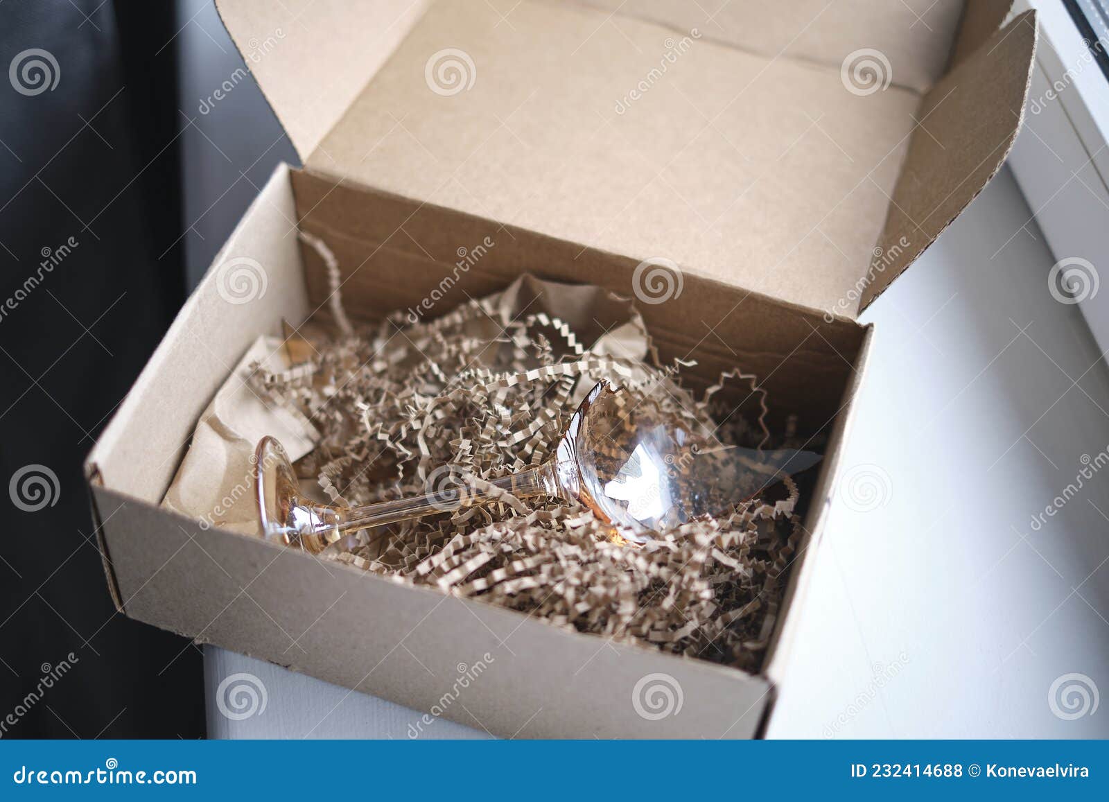 Delivery Box from a Store and Discovers a Broken Glass. an Improperly ...